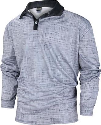 Generic Polo jaune à manches longues pour homme 2024 nouveau polo à manches longues pour homme décontracté et tendance, gris, 6XL