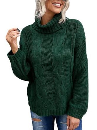 Generic Chandail dhiver &agrave; manches longues et col roul&eacute; pour femme, coupe d&eacute;contract&eacute;e, surdimensionn&eacute;, vert taille M, pour le quotidien, le travail et les vac