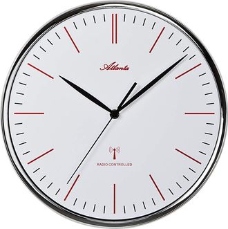 Atlanta Mocassin Funkwanduhr lautlos ohne Tickgeräusche 32 cm Rund Silber modern - 4494