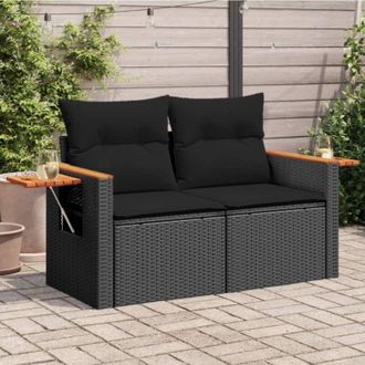vidaXL Canap&eacute; de jardin avec coussins 2 places noir r&eacute;sine tress&eacute;e