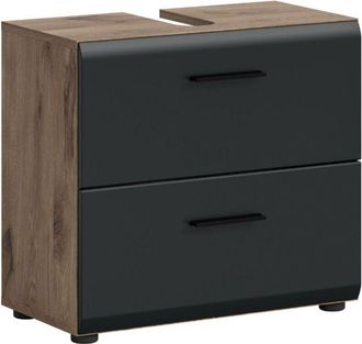ebuy24 Ice Waschbeckenunterschrank 2 Schubladen Schwarz matt, Eiche Dekor