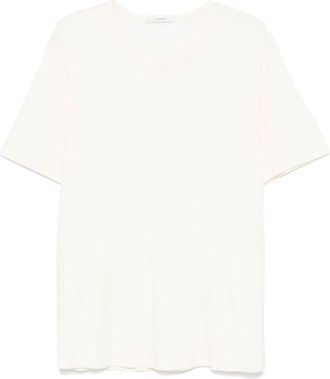 Christophe Lemaire Geripptes T-Shirt mit U-Ausschnitt - Nude