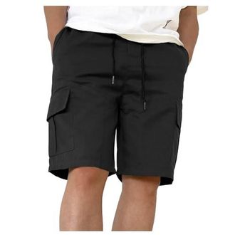 Generic Pantalon cargo pour homme - Couleur unie - Avec poche - Short de sport d&eacute;t&eacute;, Noir, 3XL