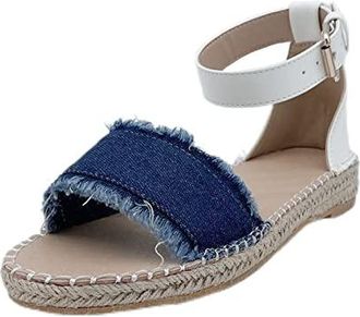 Generic Sandales plates en cuir pour femme - Sandales &agrave; lani&egrave;res sans talon avec noeud autour de la cheville - Sandales ouvertes en cuir - Antid&eacute;rapantes - Sa