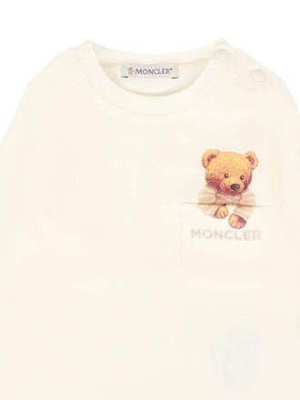 Moncler Girls T-Shirt With Teddy Print, Cream Cotton; Elastane T-Shirts And Polos