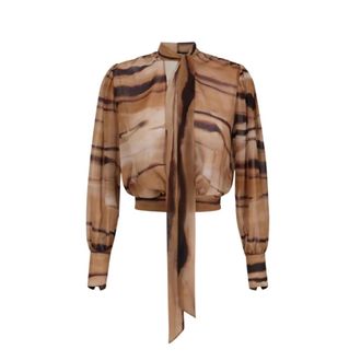 Elisabetta Franchi Femme, Blouses et Chemises, Brun, Taille: 40 FR Blouse en mousseline avec imprim&eacute; tigre