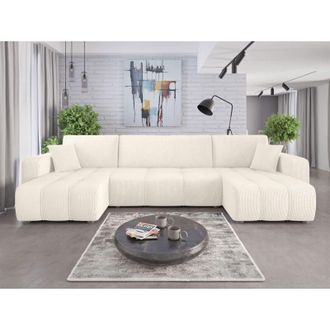 Fun M&ouml;bel Wohnlandschaft mit Schlaffunktion DAGNY Sofa U-Form in Stoff Poso Creme