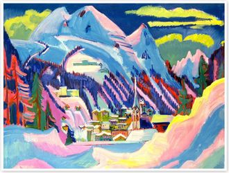 Posterlounge Davos im Winter Poster von Ernst Ludwig Kirchner 80 x 60 cm Bunt Wandbilder Wanddeko