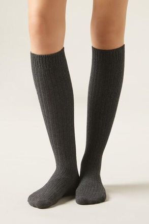 Calzedonia Lange Gerippte Damensocken Mit Wolle Und Kaschmir Grau