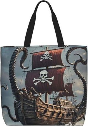 Generic Octo Pus Et Navire Sac A Main Femmes Imperm&eacute;able Tote Bag Pliable Sac Fourre Tout Pour Travail Shopping Plage