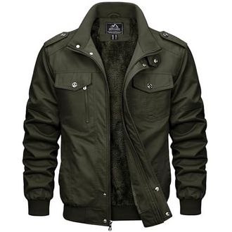 Magcomsen Veste dhiver chaude en polaire pour homme Veste cargo bomber militaire Veste de travail coupe-vent d&eacute;contract&eacute;e avec plusieurs poches, vert militaire,