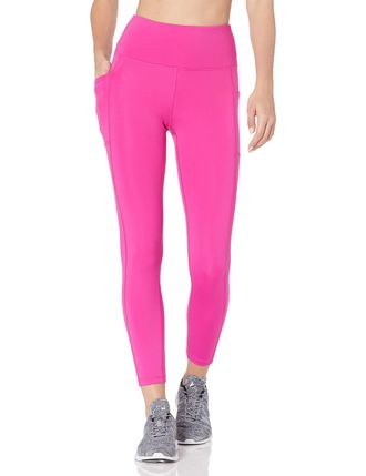 Bally Total Fitness Damen Hoher Taille, Seitentaschen, Knöchel Leggings, Fuchsia Rot, M