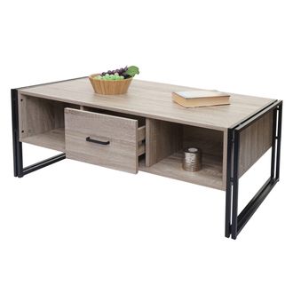 Mendler Couchtisch HWC-A27b, Beistelltisch Wohnzimmertisch, 3D-Struktur, 45x110x60cm MVG-Zertifiziert, Metall - Eiche-Optik