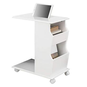 SoBuy FBT67-W Table dAppoint Bout de Canapé Moderne roulante avec 2 Compartiments de Rangement
