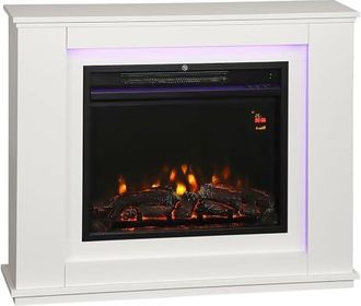 HOMCOM Cheminée électrique 1000W/2000W, Effet Flamme à 12 Couleurs et 5 luminosités réglables, Fausse cheminée décorative, Manteau, Thermostat réglable, télé