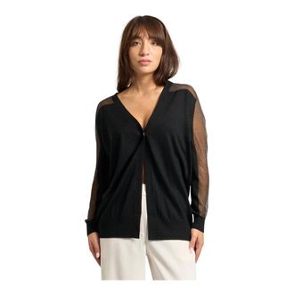 A|X Armani Exchange Gilet Noir &agrave; Col en V avec Insert Transparent - Femme - Pulls - Noir - Taille: 38 FR