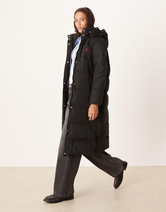 Polo Ralph Lauren Doudoune &agrave; capuche longue avec logo embl&eacute;matique - Noir