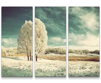 Paul Sinus Art Leinwandbilder | Bilder Leinwand 130x90cm eisige Winterlandschaft mit Baum