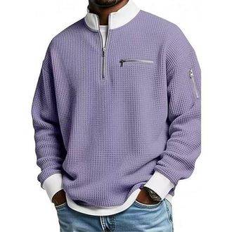 Generic Sweat &agrave; fermeture &eacute;clair contrast&eacute;e &agrave; col montant d&eacute;contract&eacute; pour homme 2026, violet, 4XL