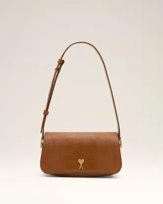 Ami Ami Paris - Sac port&eacute; &eacute;paule Paris Paris marron en cuir de vachette emboss&eacute; l&eacute;zard Cognac - TU - Unisex