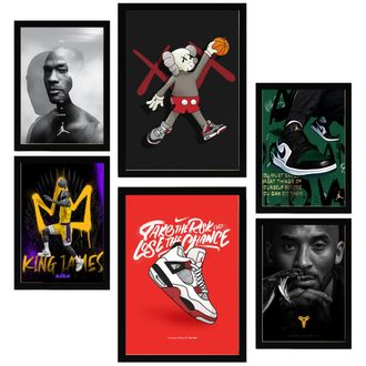 Nacnic 6er-Set Ikonischer Basketball-König James Jordan Nike Gerahmtes Poster mit Design-Illustrationen zur Dekoration der Wände Ihres Zuhause Zimmer Büro La