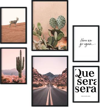 Nacnic Set 6 Mexiko Bilder - Wandbild Kunstdruck Deko Posters & Plakate - Inneneinrichtung im Kunstgalerie - A3 und A4 - Mit schwarzem Rahmen