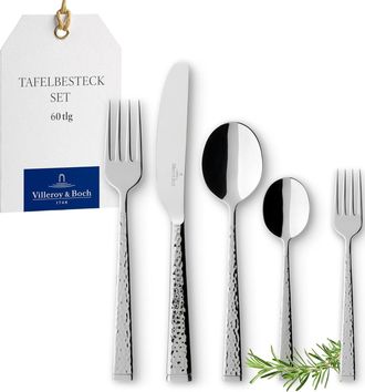Villeroy & Boch Blacksmith Besteckset 60 tlg. Silber/Platin, Spülmaschinenfest, Rostfrei, Besteck Set 60 teilig, Essbesteck, Gabel, Messer, Löffel, Essbesteck Set, Ed