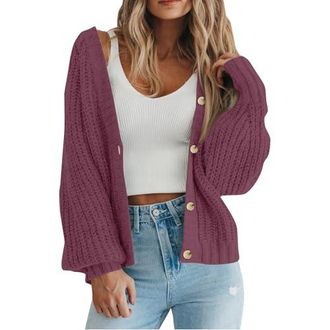 Generic Pull en tricot épais ouvert sur le devant pour femme, manches longues, cardigan court ample pour superposition décontractée, violet, XL