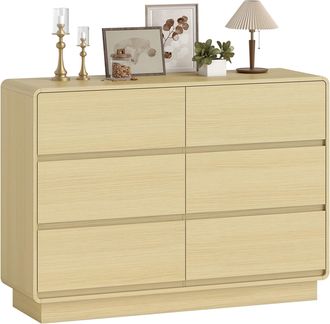 HOMCOM Sideboard mit 6 Schubladen, Kommode mit abgerundeten Kanten, Kommode, f&uuml;r Wohnzimmer, K&uuml;che, Eingang, B&uuml;ro, Natur, 120x38x86 cm