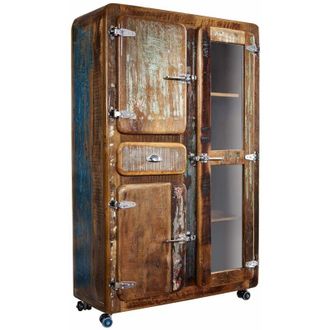 Massivmoebel24 Vitrine Altholz 90x38x140 mehrfarbig lackiert freezy 34