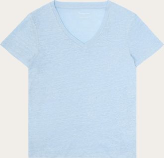 Knowledge Cotton Apparel Damen vegan T-Shirt Leinen V-Ausschnitt Skyway Hellblau