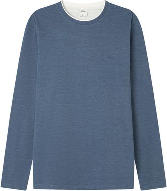 Springfield Herren Melange Double Crew Neck L/S Jersey with Tree Embroidery Oxford-Sweatshirt, blau, Small