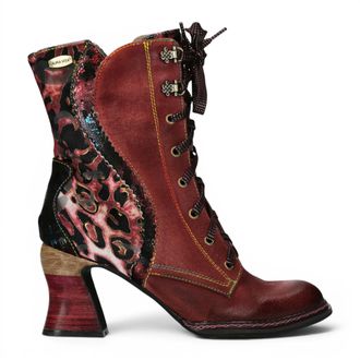 Laura Vita Laura Vita Goth Victorian Floral Wine Lederstiefel mit Schn&uuml;rung und Absatz - Eleao-42
