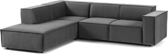 Studio Copenhagen home24 Ecksofa mit Ottomane Grau/Grau Samt Shyla 260 x 70 x 234cm Ottomane davorstehend links Keine Funktion Glamour