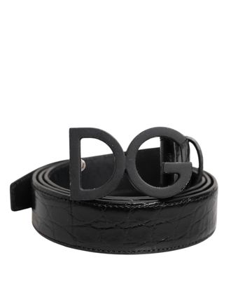 Dolce & Gabbana Mens Black Leather Classic Metal Dg Buckle Belt Caimano