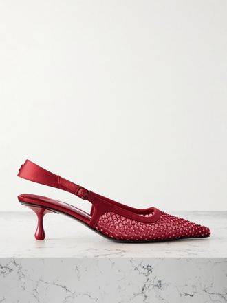 Jimmy Choo London Escarpins À Brides Arrière En Résille Et En Satin À Cristaux Amel 50 - Rouge