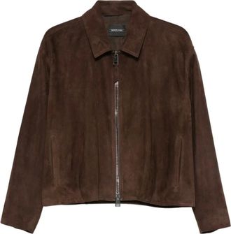 Simonetta Ravizza Femme, Vestes, Brun, Taille: 36 FR Zip-Front Leather Jacket