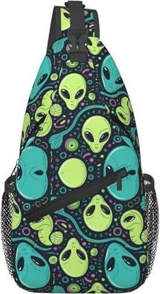 Generic Casual Sacoche Port&eacute; &eacute;paule Visages dextraterrestres, style artistique des ann&eacute;es 90 Sacs Poitrine L&eacute;ger Sac DEpaule pour Homme Randonn&eacute;e Voyage