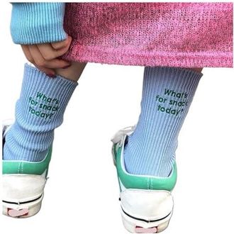 Generico Chaussettes en coton avec lettre brod&eacute;e, chaussettes de printemps mi-mollet pour femme (2 paires), Sky Blue, 35-40