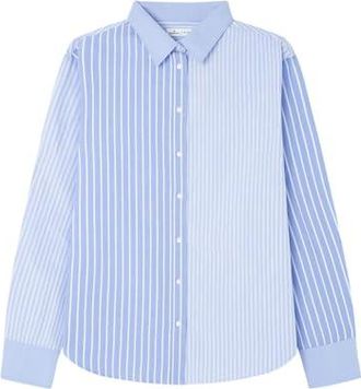 Springfield 3.g.m.Camisa Oversize Popelin 3 Rayas Chemise, Bleu (Azul Horizonte), L Femme