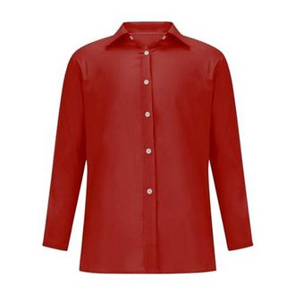 Generic Chemises en lin &agrave; col en V pour femme &agrave; manches longues - Chemisiers pour femme grande taille boutonn&eacute;s sur le devant - T-shirts en lin surdimensionn&eacute;