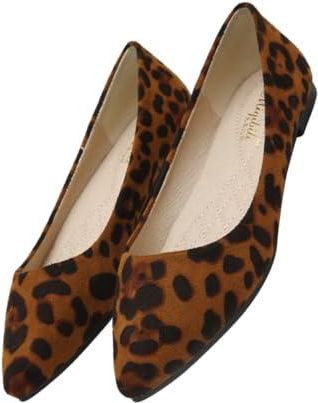 Tendycoco Chaussures à Imprimé Léopard Talons Hauts pour Femmes Chaussures Plates à Bout pour Femme Bout Plat Chaussures Habillées pour Dames Automne Été Talons