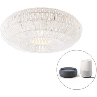 QAZQA Lina - led Dimmable Plafonnier variateur inclus - 1 lumi&egrave;re - &oslash; 50 cm - Blanc - R&eacute;tro - &eacute;clairage int&eacute;rieur - Salon i Chambre i Cuisine i Salle &agrave;