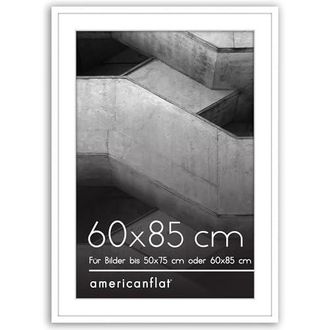Americanflat Bilderrahmen 60x85 cm Wei&szlig; - Bilderrahmen 50x75 cm mit Passepartout - aus Kunststoff mit poliertem Plexi-Scheibe