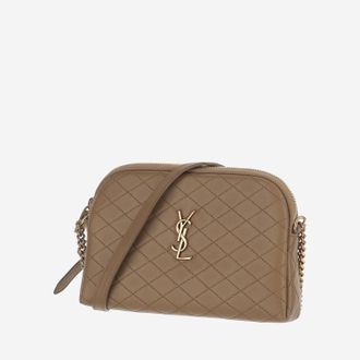 Saint Laurent Womens Quilted Leather Shoulder Bag Beige Lambskin