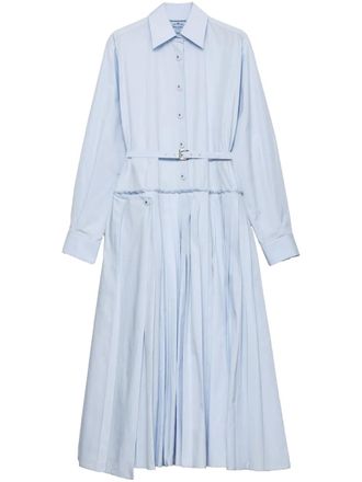 Prada robe plissée en popeline - Bleu