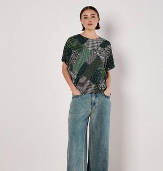 Apricot T-Shirt Patchwork Shirt (1-tlg) mit geometrischem Druck