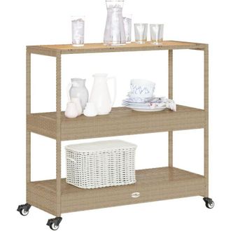 vidaXL vidaXL Barwagen 3 Ebenen Beige Rattan Akazie Holz