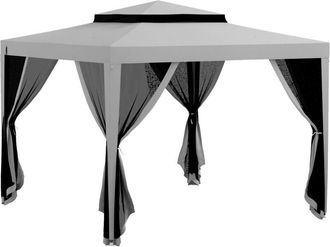 OUTSUNNY Tonnelle barnum de jardin 3L x 3l m avec 4 moustiquaires amovibles - double toit - m&eacute;tal polyester gris