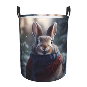 Generic Niedliches Kaninchen Im Winter W&auml;schek&ouml;rbe Rund Korb Aufbewahrung Stehender W&auml;schebeh&auml;lter F&uuml;r Kleidung W&auml;schekammer Schlafzimmer
